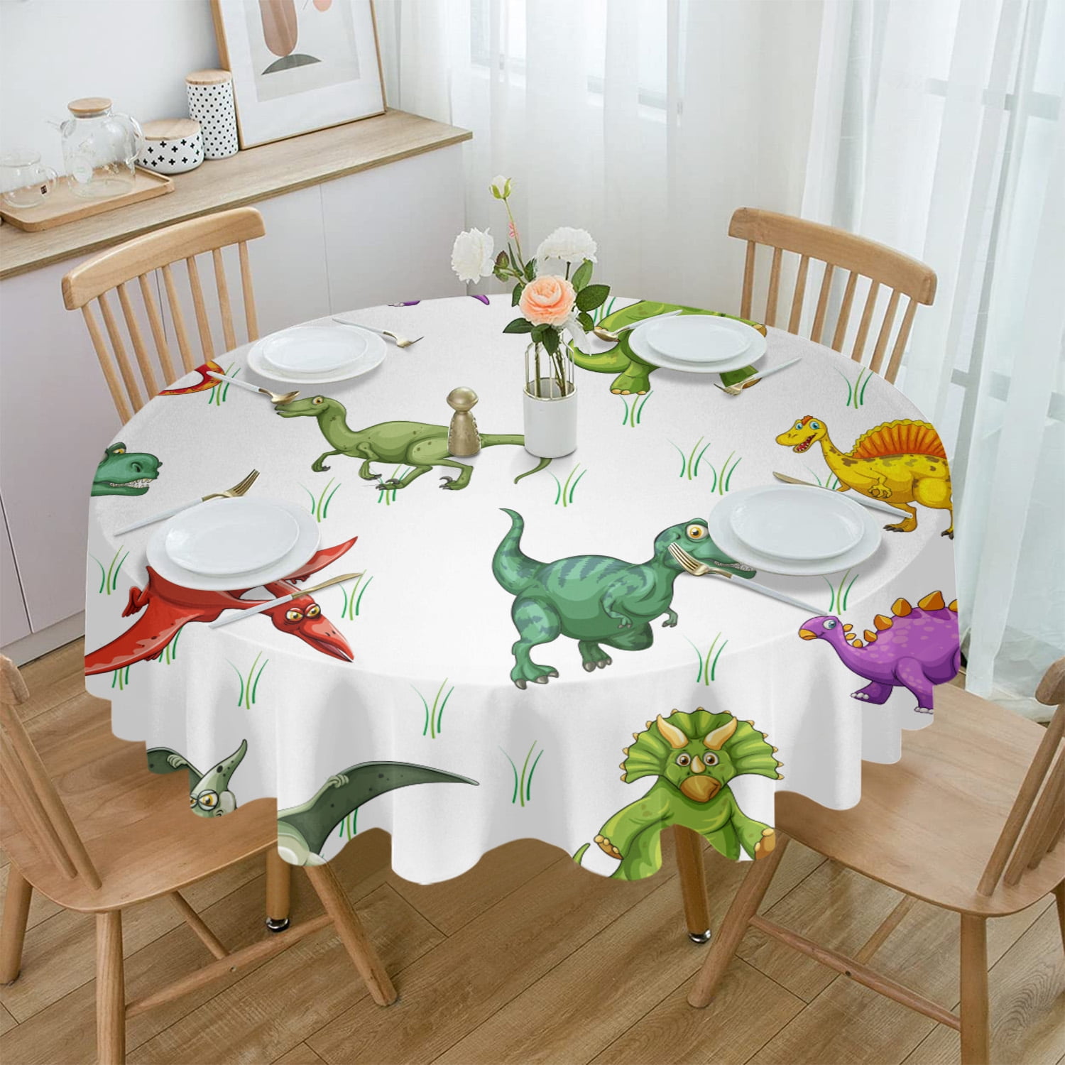 Cartoon Dinosaur Round Tablecloths for Dining Table Waterproof Table ...