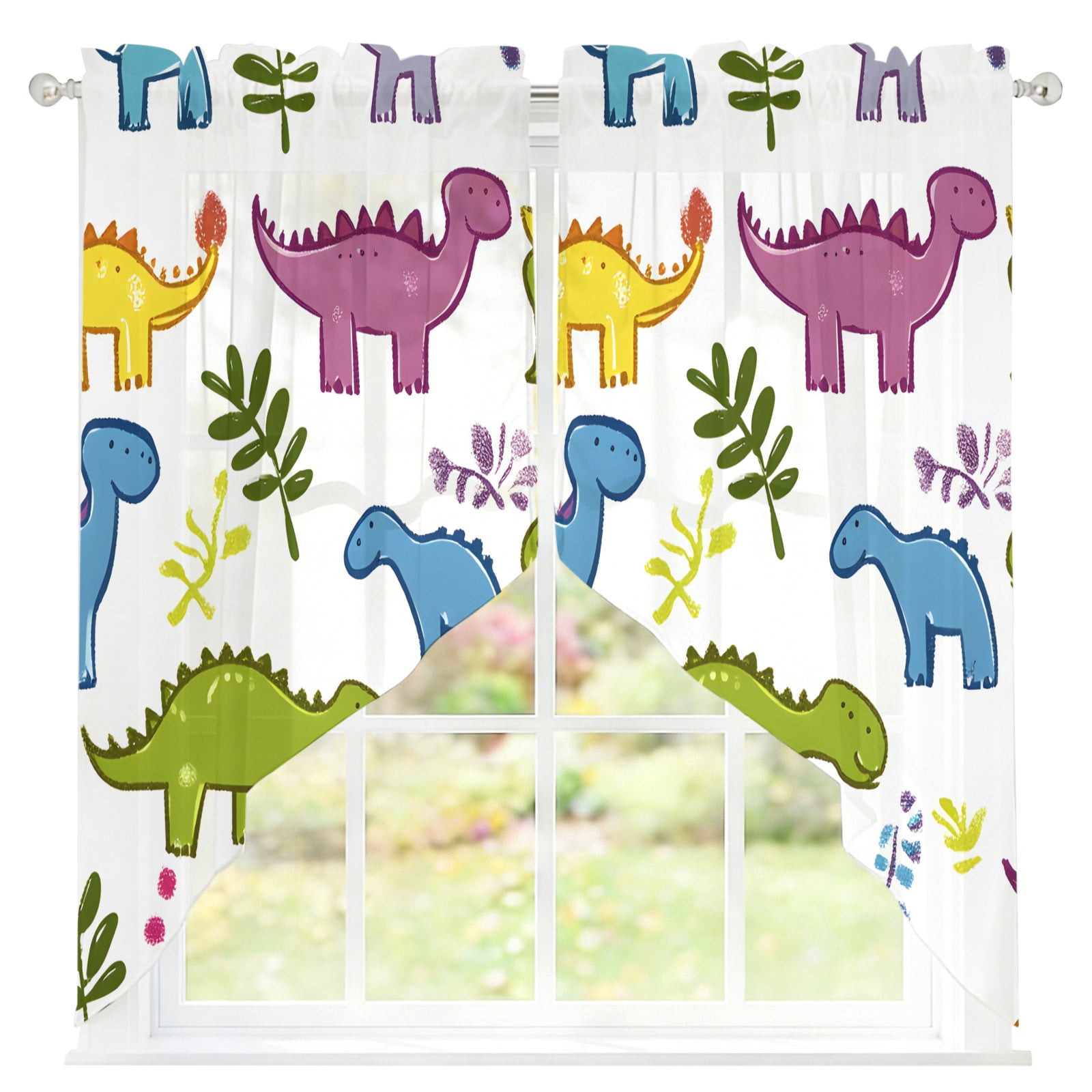 Cartoon Dinosaur Sheer Curtains Swag Valances for Windows Simple Cute ...
