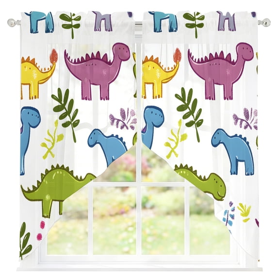 Cartoon Dinosaur Sheer Curtains Swag Valances for Windows Simple Cute ...
