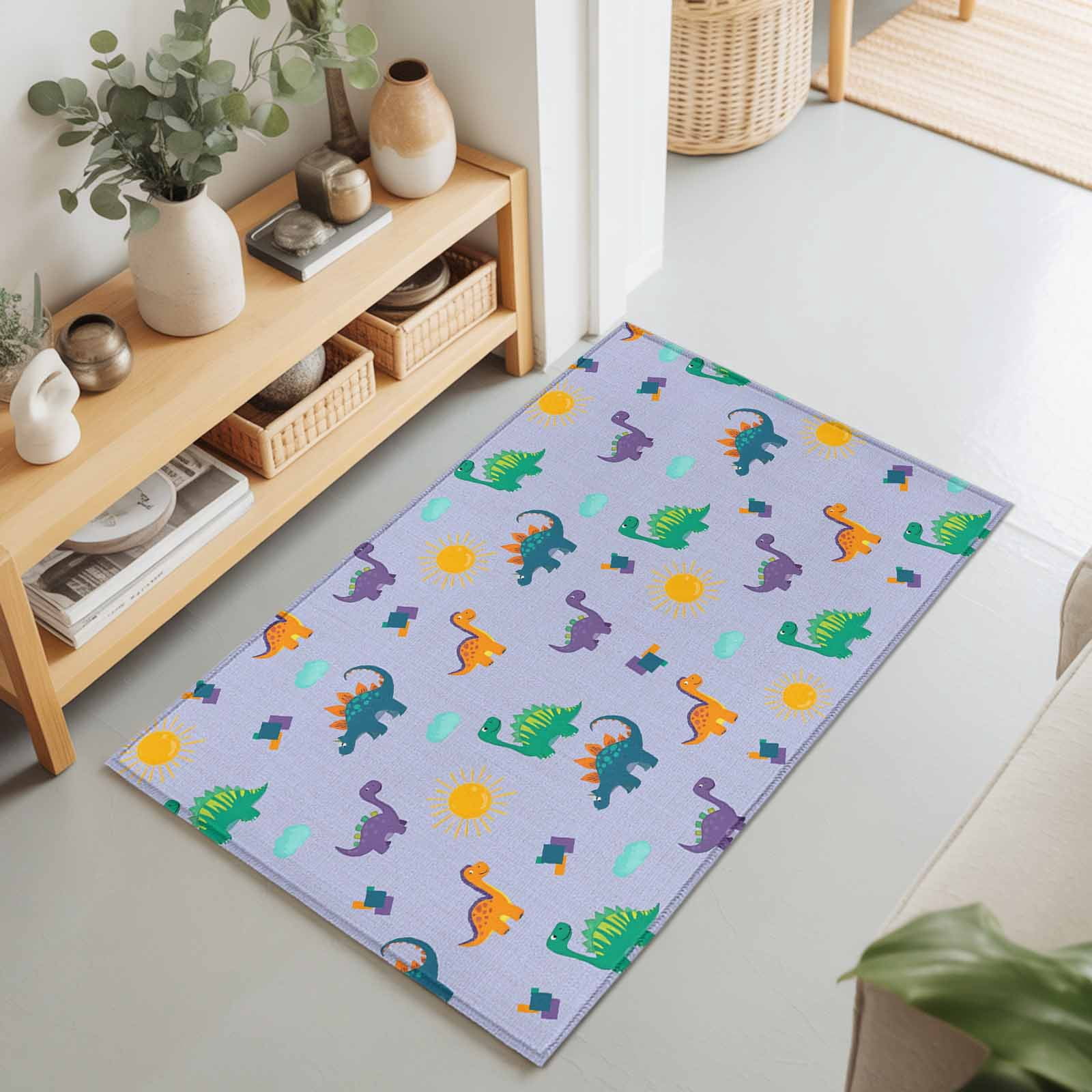 Cartoon Dinosaur Sun on Purple Rectangle Rug 2'x3' Watercolor Cloud ...