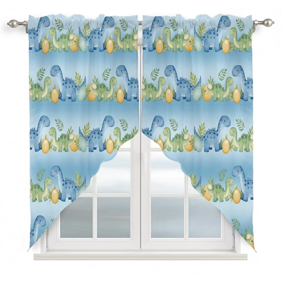 Cartoon Dinosaur Swag Curtain Valance for Window 2 Panels Modern Blue ...