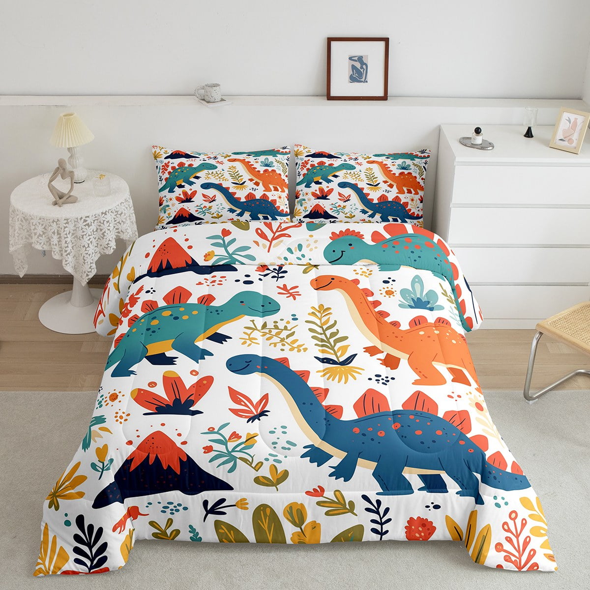 Cartoon Dinosaur Toddler Bedding Set,Cute Colorful Dinosaur Comforter ...