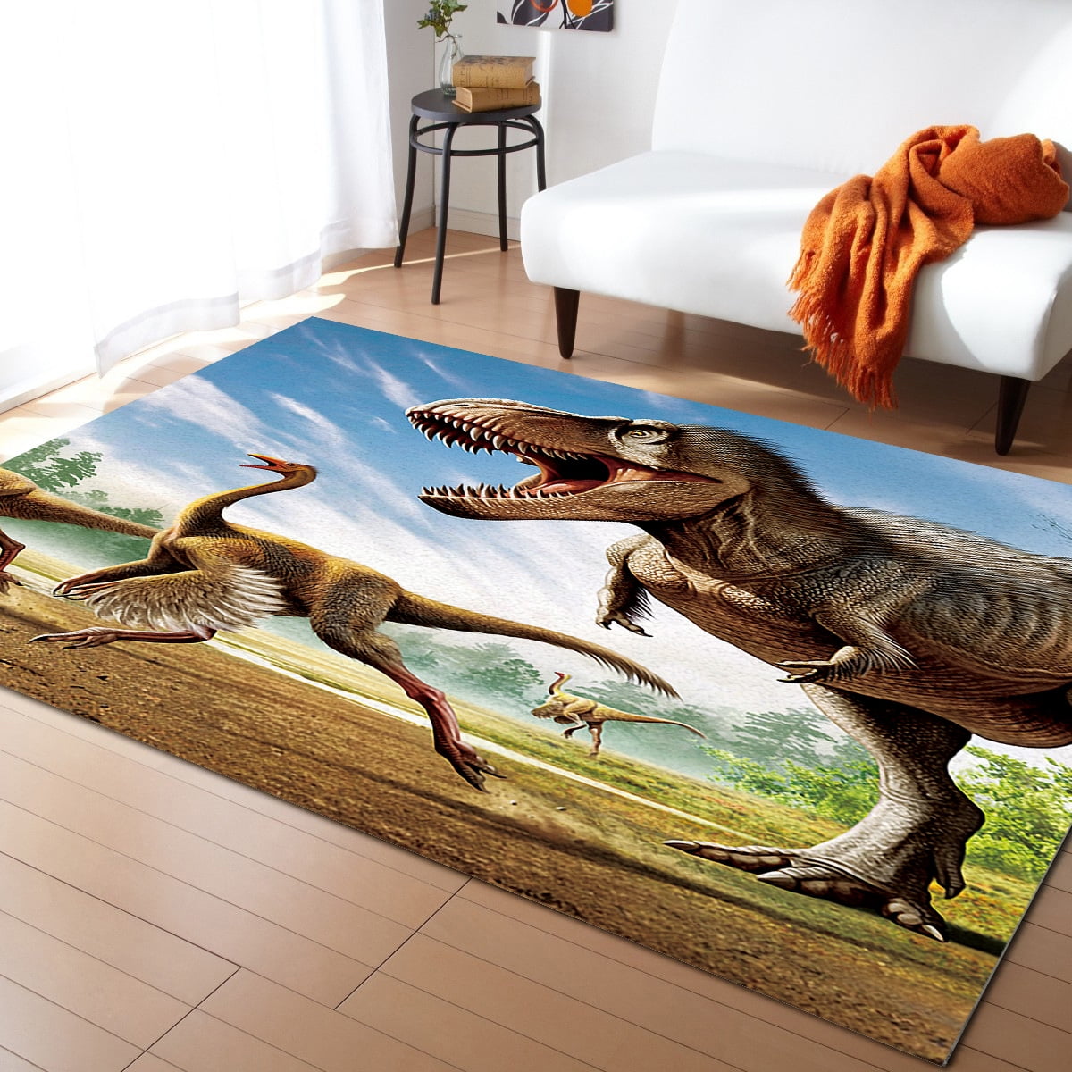 Cartoon Dinosaur Tree White Cloud Sun Rugs for Bedroom Home Carpet ...