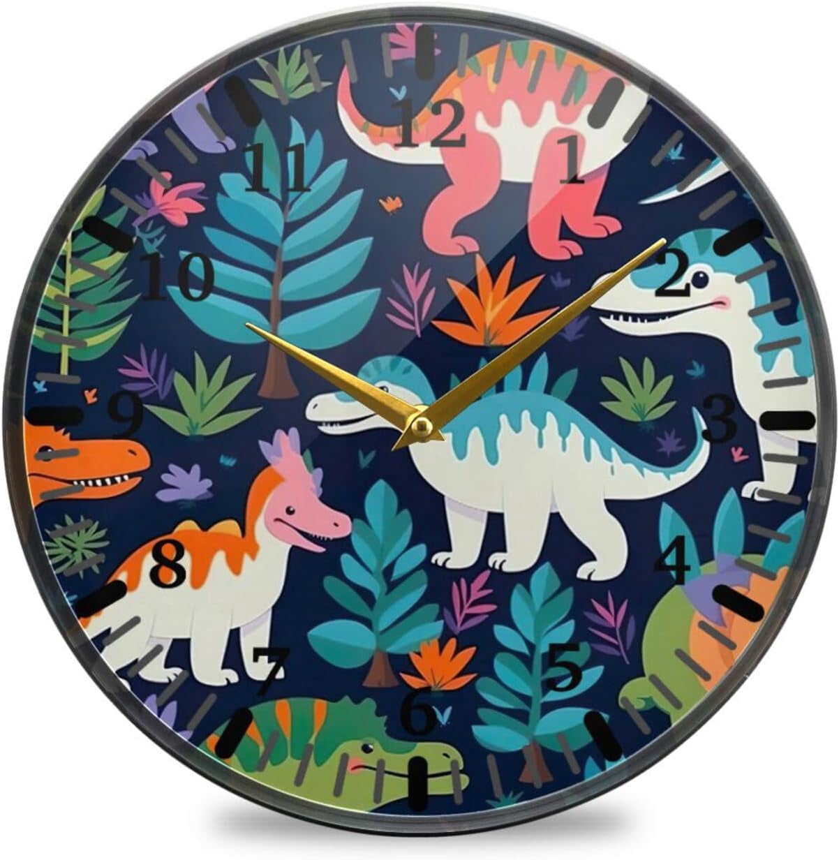 Cartoon Dinosaur Wall Clock Silent Non-Ticking Round 10 Inch Quartz ...