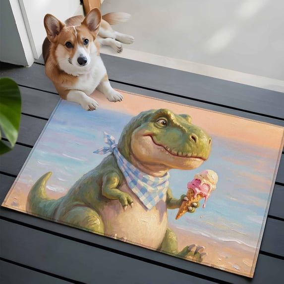 Cartoon Dinosaur Washable Entry Rug 2x3 Funny Tyrannosaurus Rex Summer ...