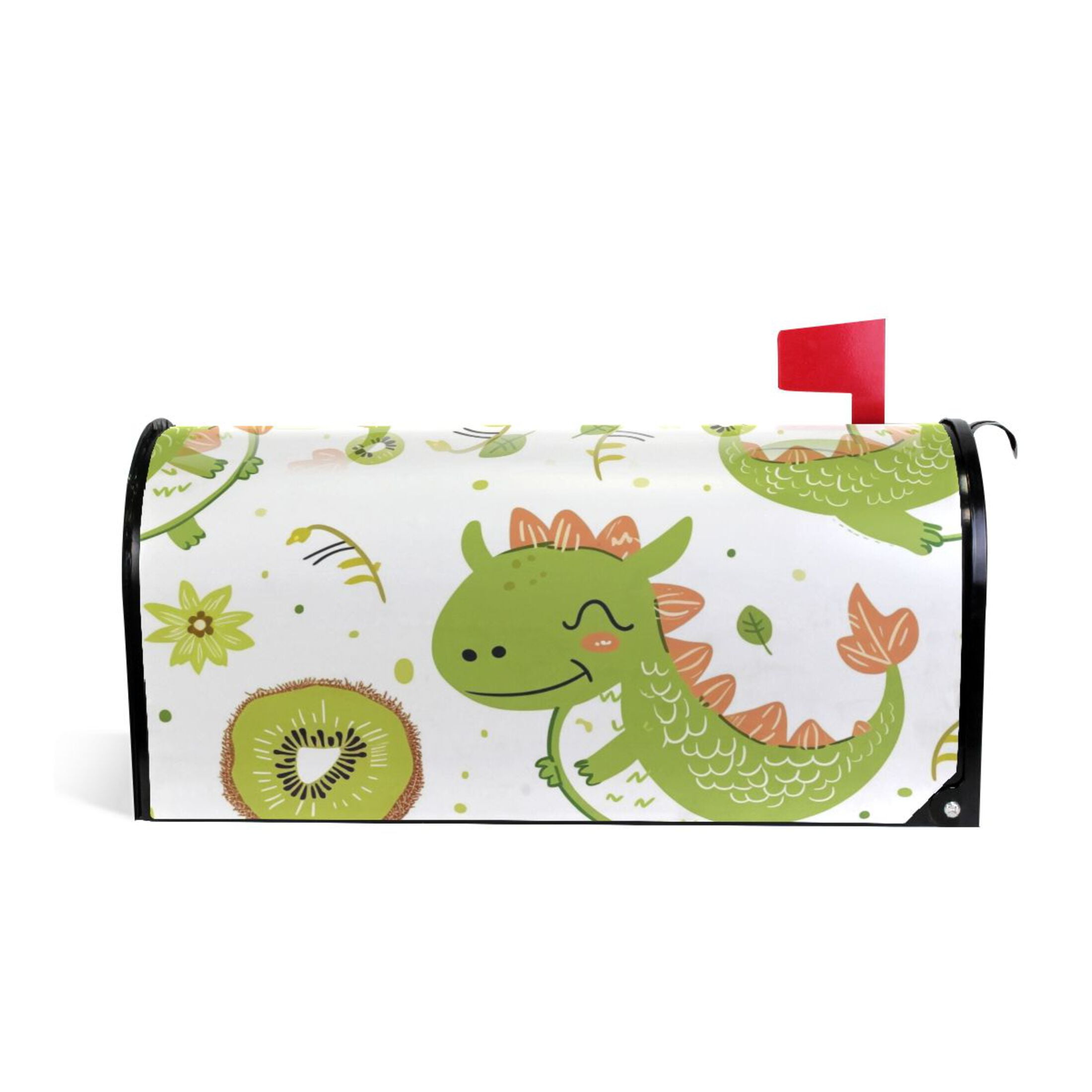 Cartoon Dinosaur and Kiwi Fruits Mailbox Covers Magnetic Post Box Cover ...