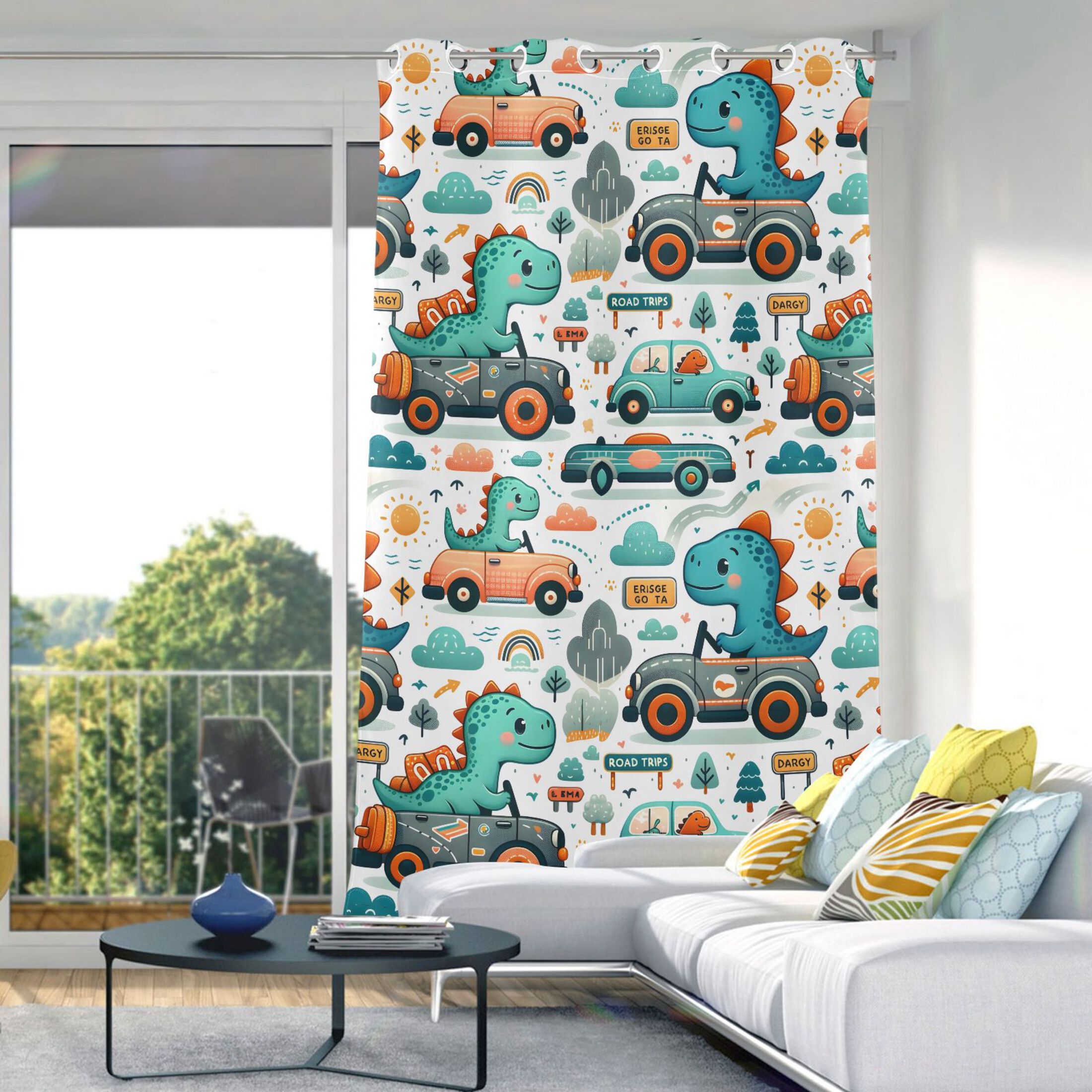 Cartoon Dinosaur in Car Blackout Curtains W82 x L42 1 Panel Window ...