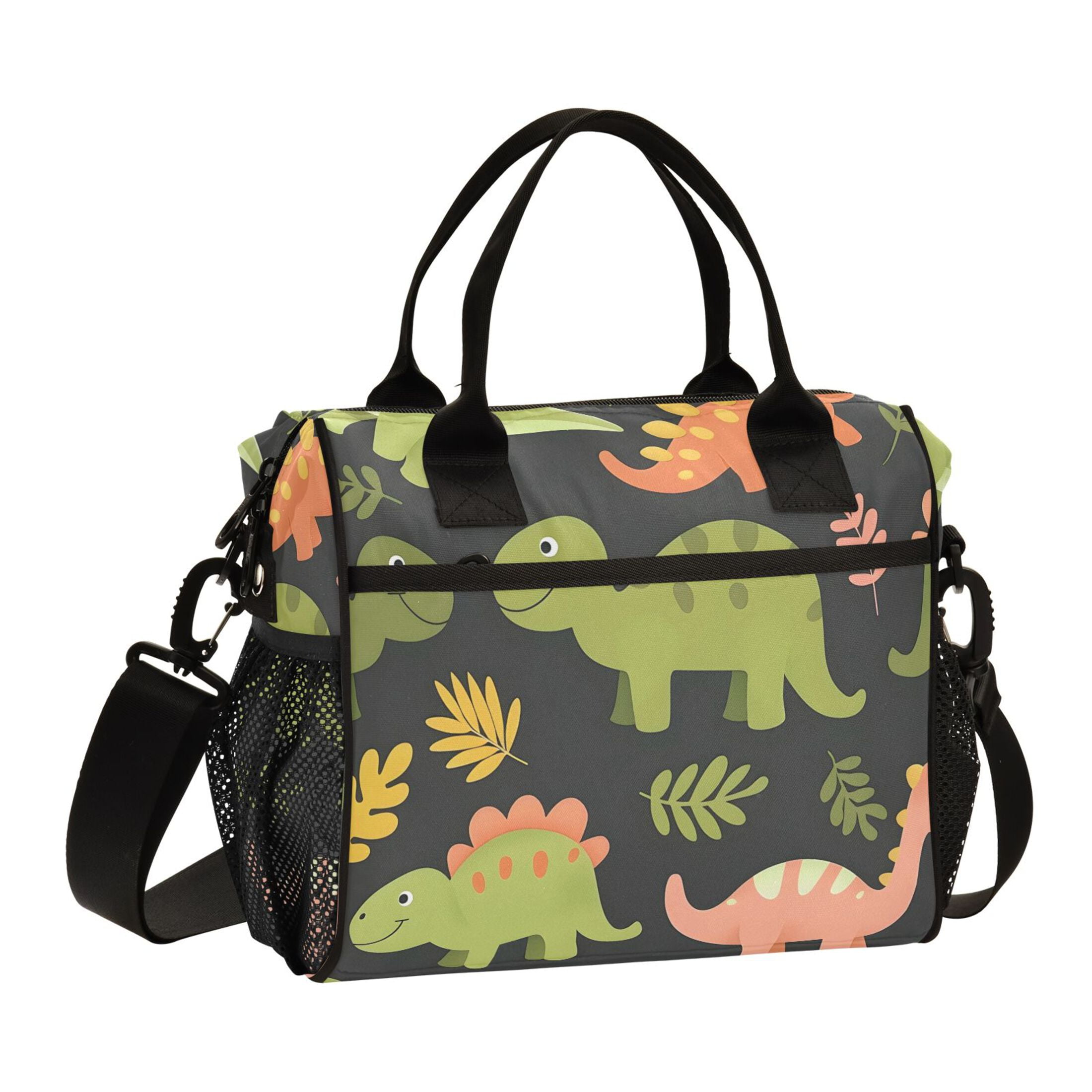 Cartoon Dinosaur with Leaf Lunch Bag Insulated Lunch Box Leakproof ...