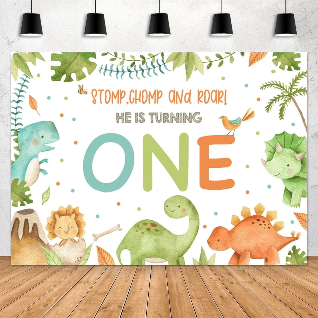 Cartoon Dinosaurs 1st First Birthday He is Turning One Boy Jungle ...