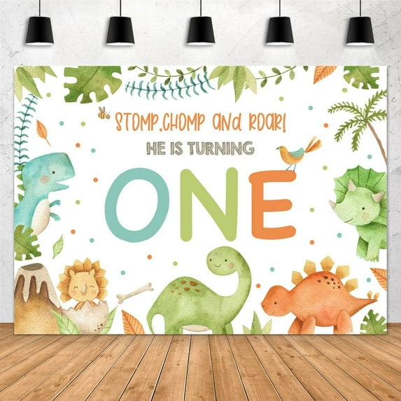 Cartoon Dinosaurs 1st First Birthday He is Turning One Boy Jungle ...