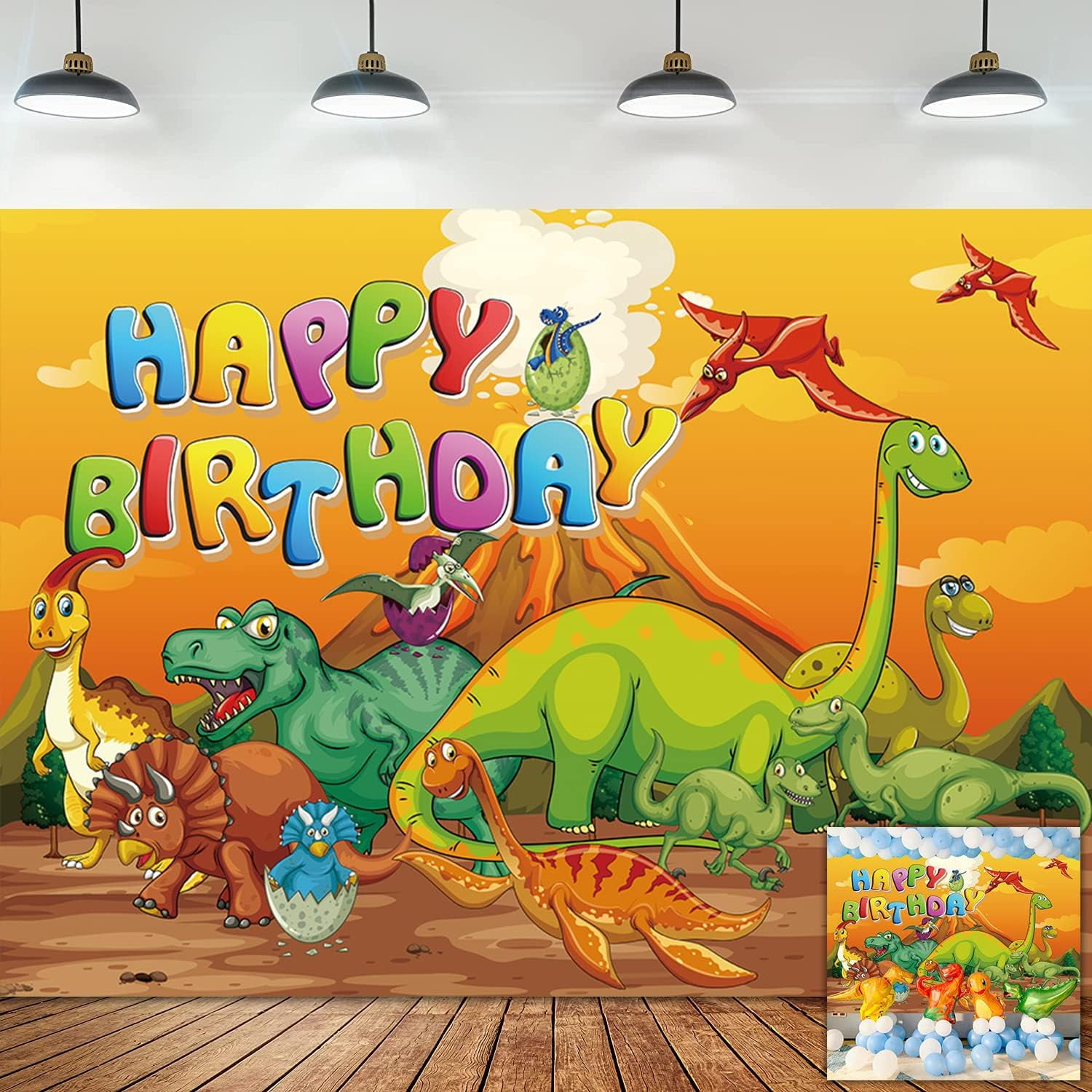 Cartoon Dinosaurs Backdrop 3D Dinosaur Volcanic Backdrops Dinosaurs ...