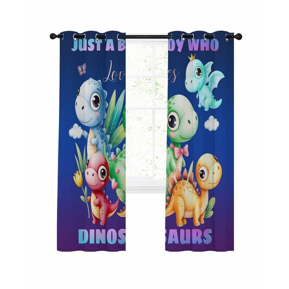 Cartoon Dinosaurs Blackout Curtains 45 Inch Length Just A Boy Who Loves ...