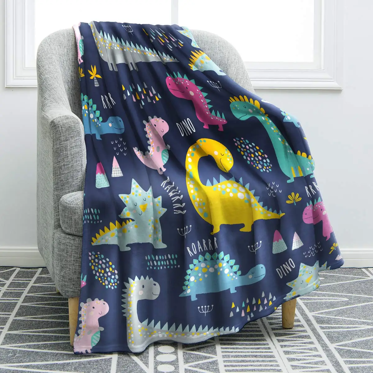 Cartoon Dinosaurs Flannel Throw Blanket Super Soft Warm Lightweight ...