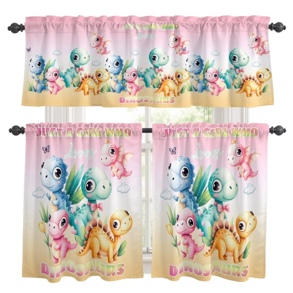 Cartoon Dinosaurs Kitchen Curtains Set for Windows, Just A Boy Who ...