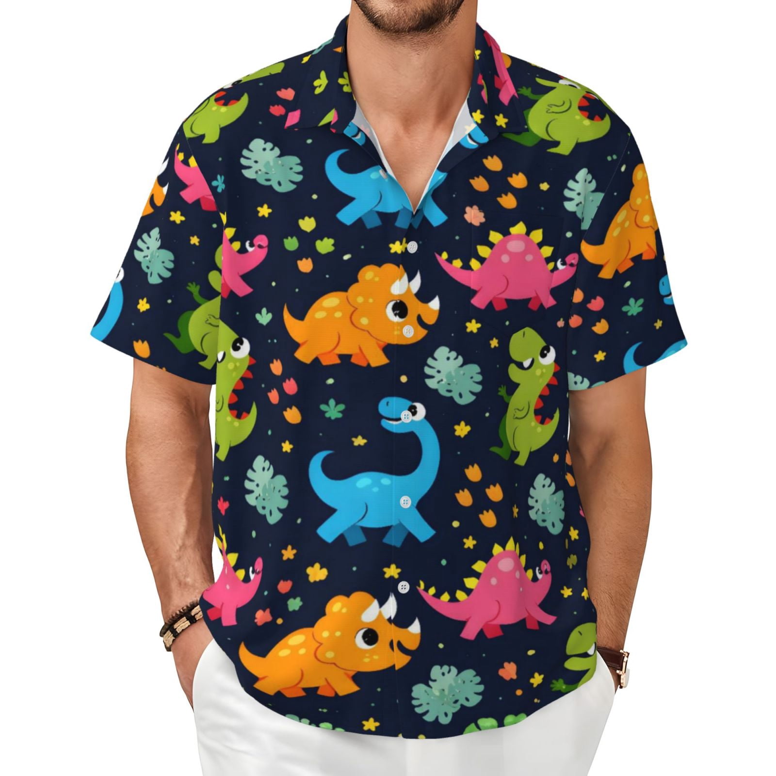 Cartoon Dinosaurs Men's Shirts Short-Sleeved with All-Over Prints ...