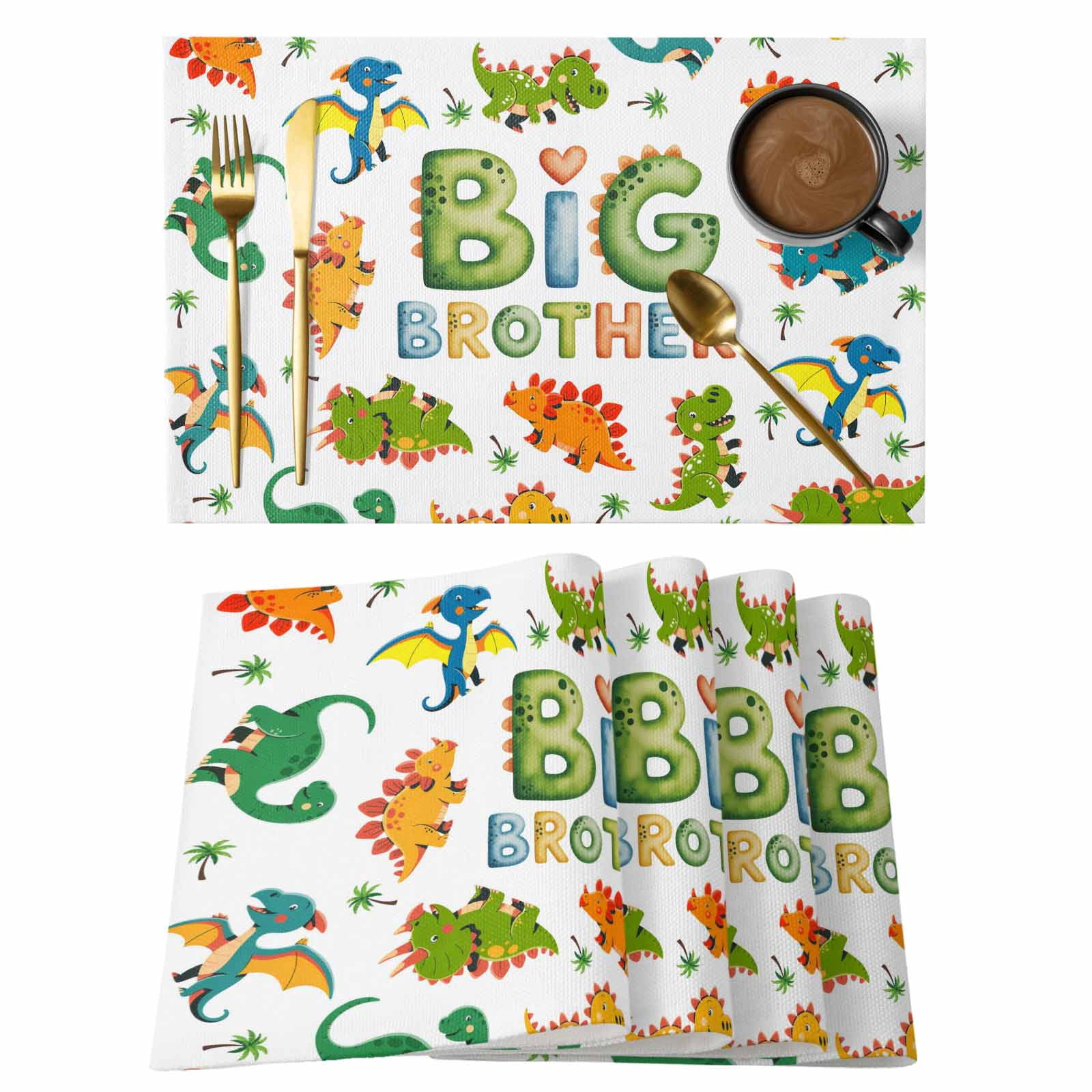 Cartoon Dinosaurs Placemats Set of 12, Funny Dino Cute Boys Girls ...
