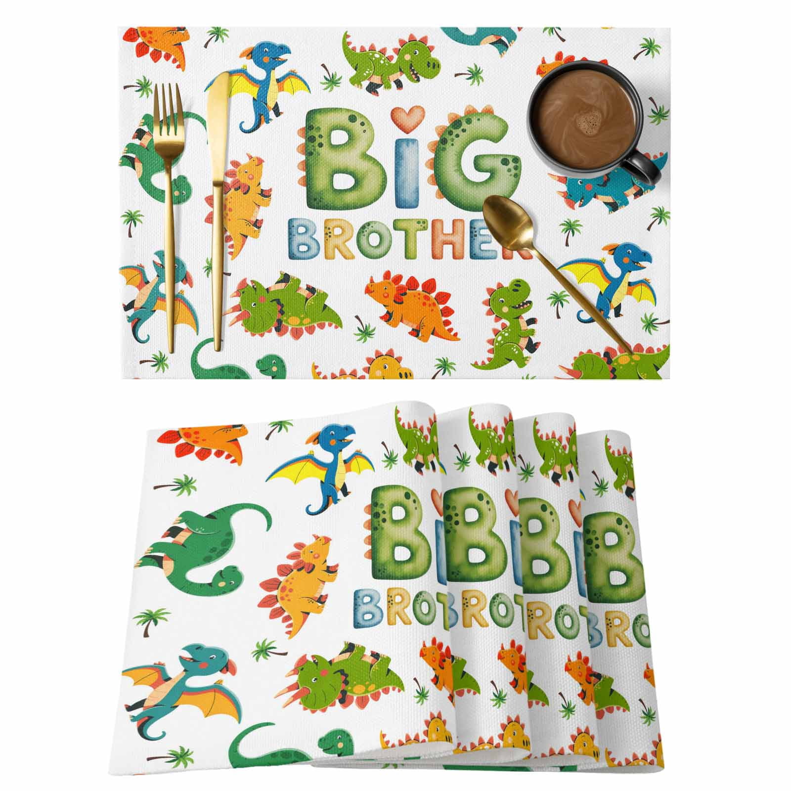 Cartoon Dinosaurs Placemats Set of 6 Funny Dino Cute Boys Girls ...