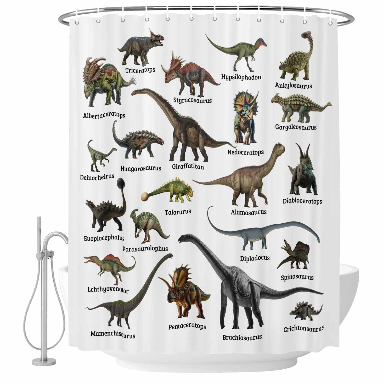 Cartoon Dinosaurs Shower Curtain Set - Standard 72" x 72" Washable ...