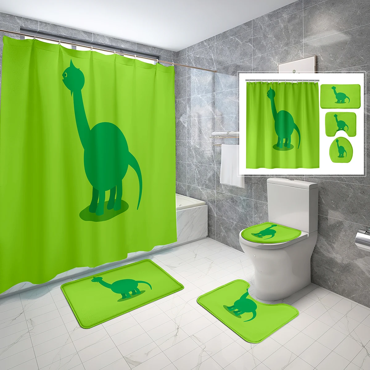 Cartoon Dinosaurs Shower Curtain Sets Funny Little Dinosaur 4 Pcs Non ...