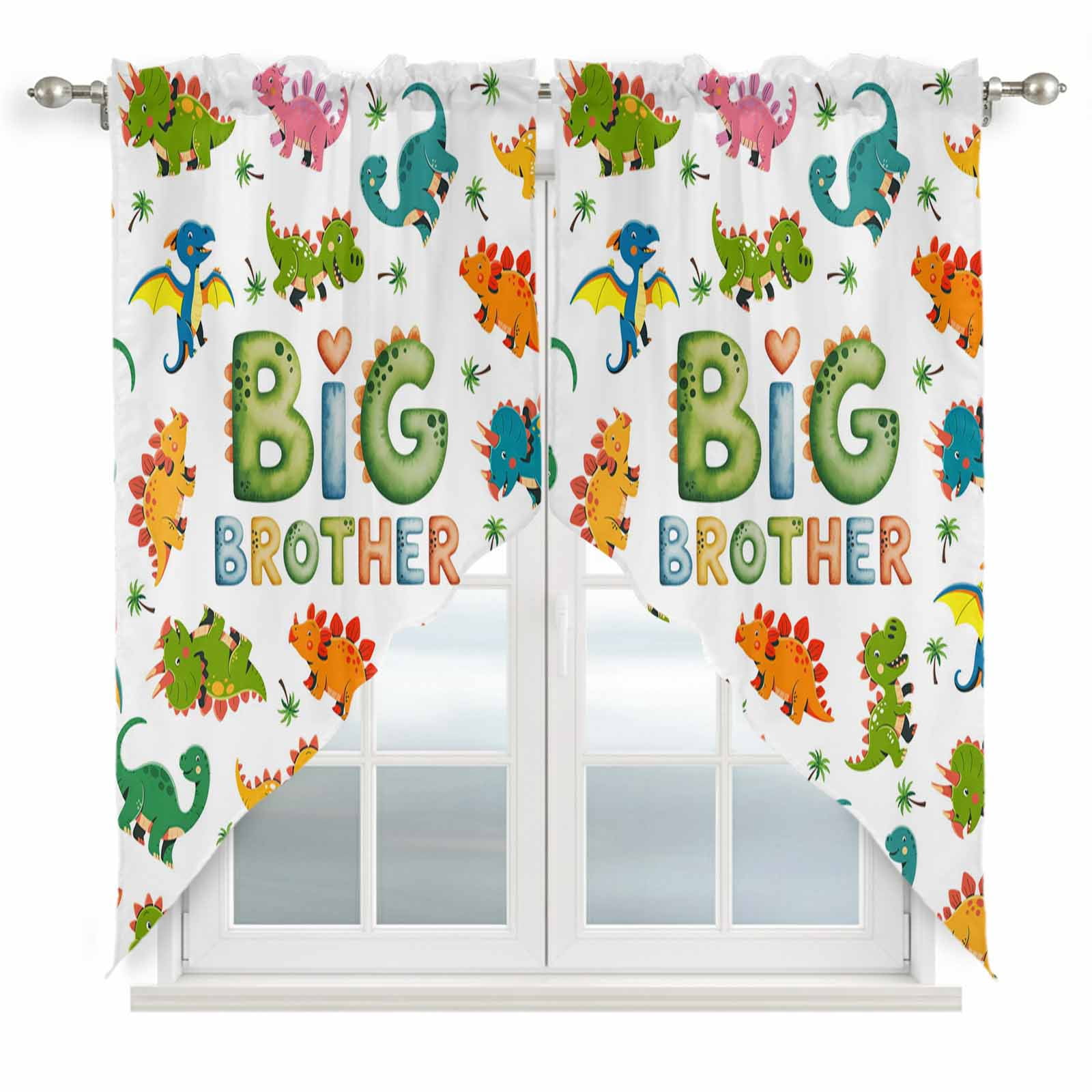 Cartoon Dinosaurs Swag Valances for Windows 2 Pack, Kitchen Window ...