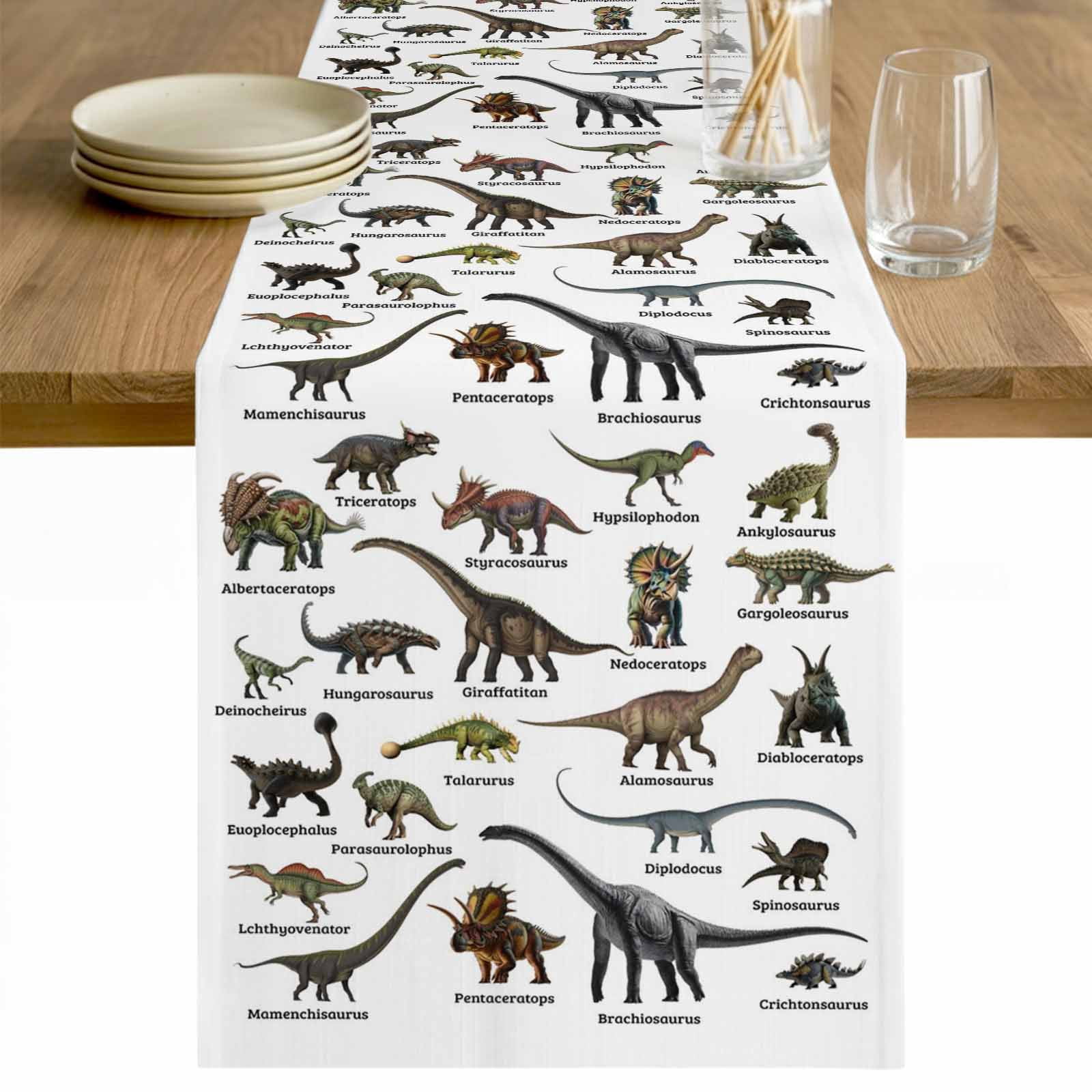 Cartoon Dinosaurs Table Runner - 36 Inch Long Natural Primitive Wild ...