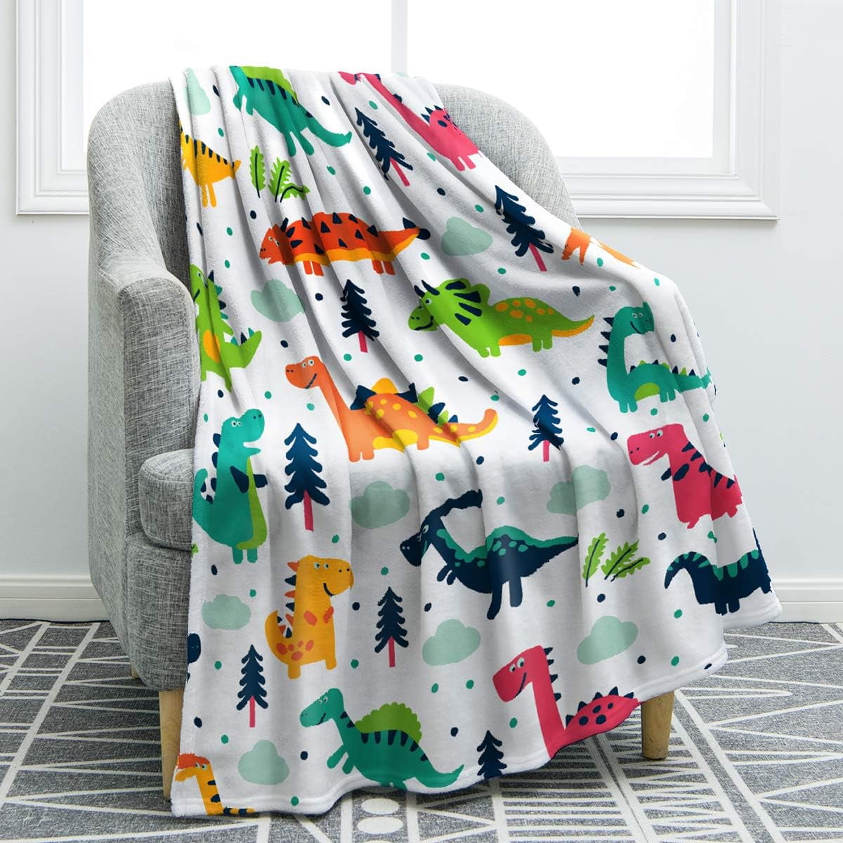 Cartoon Dinosaurs Throw Blanket Soft Ligtweight Durable Cozy Bed Couch ...