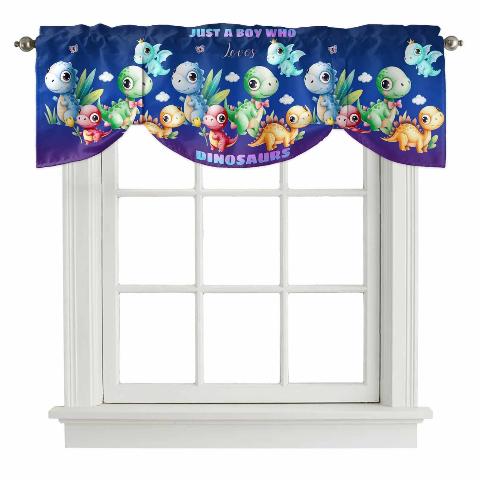 Cartoon Dinosaurs Tie Up Valance Curtains Just A Boy Who Loves ...