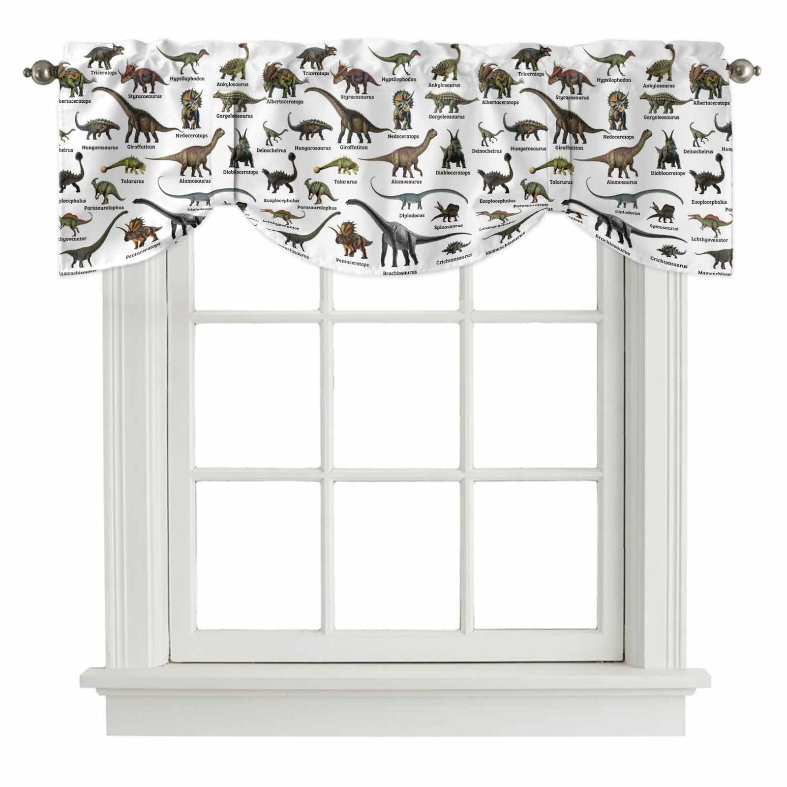 Cartoon Dinosaurs Tie Up Valance Curtains for Windows, Kitchen Curtains ...