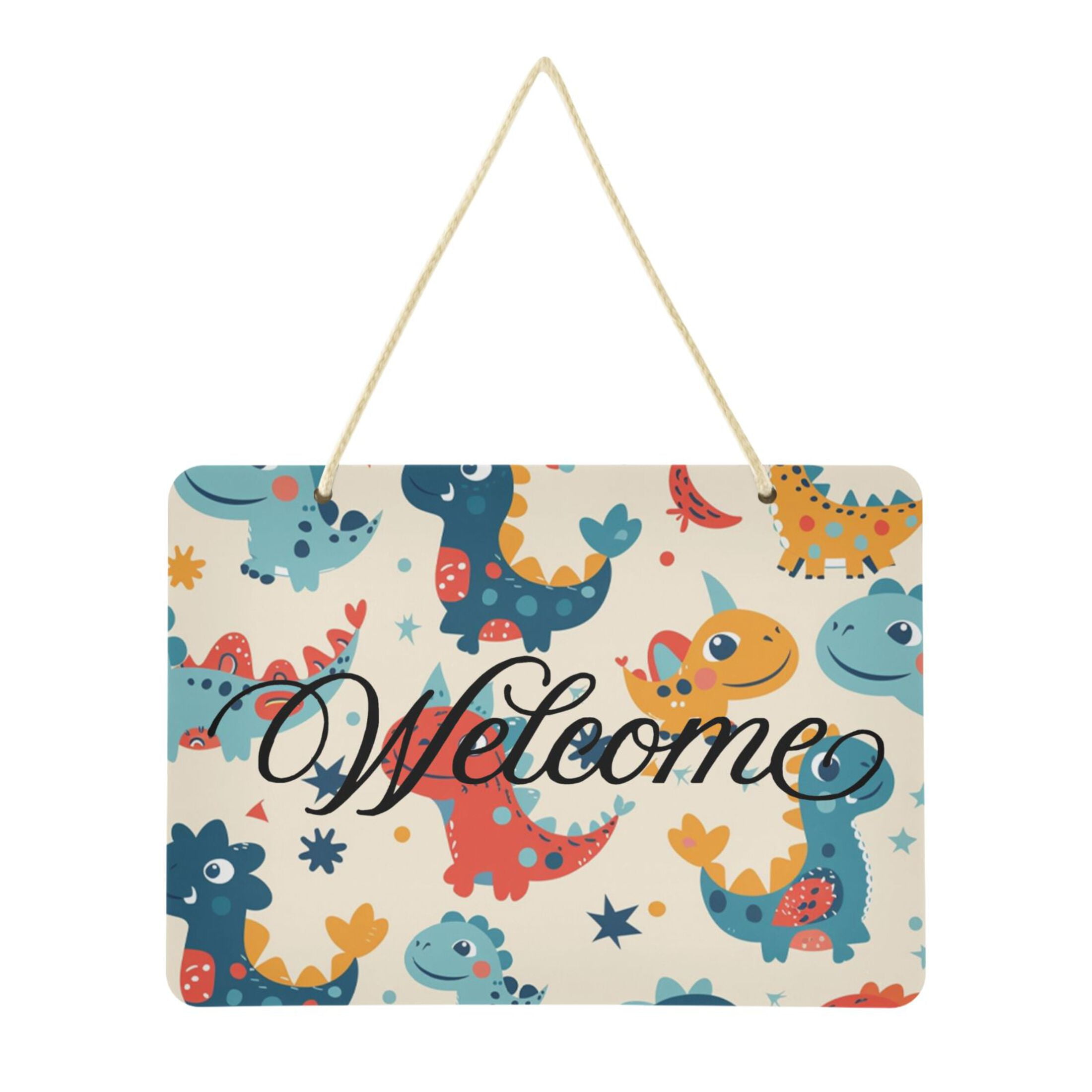Cartoon Dinosaurs Welcome Sign Front Door PVC 14x10 inch Hanger Hello ...