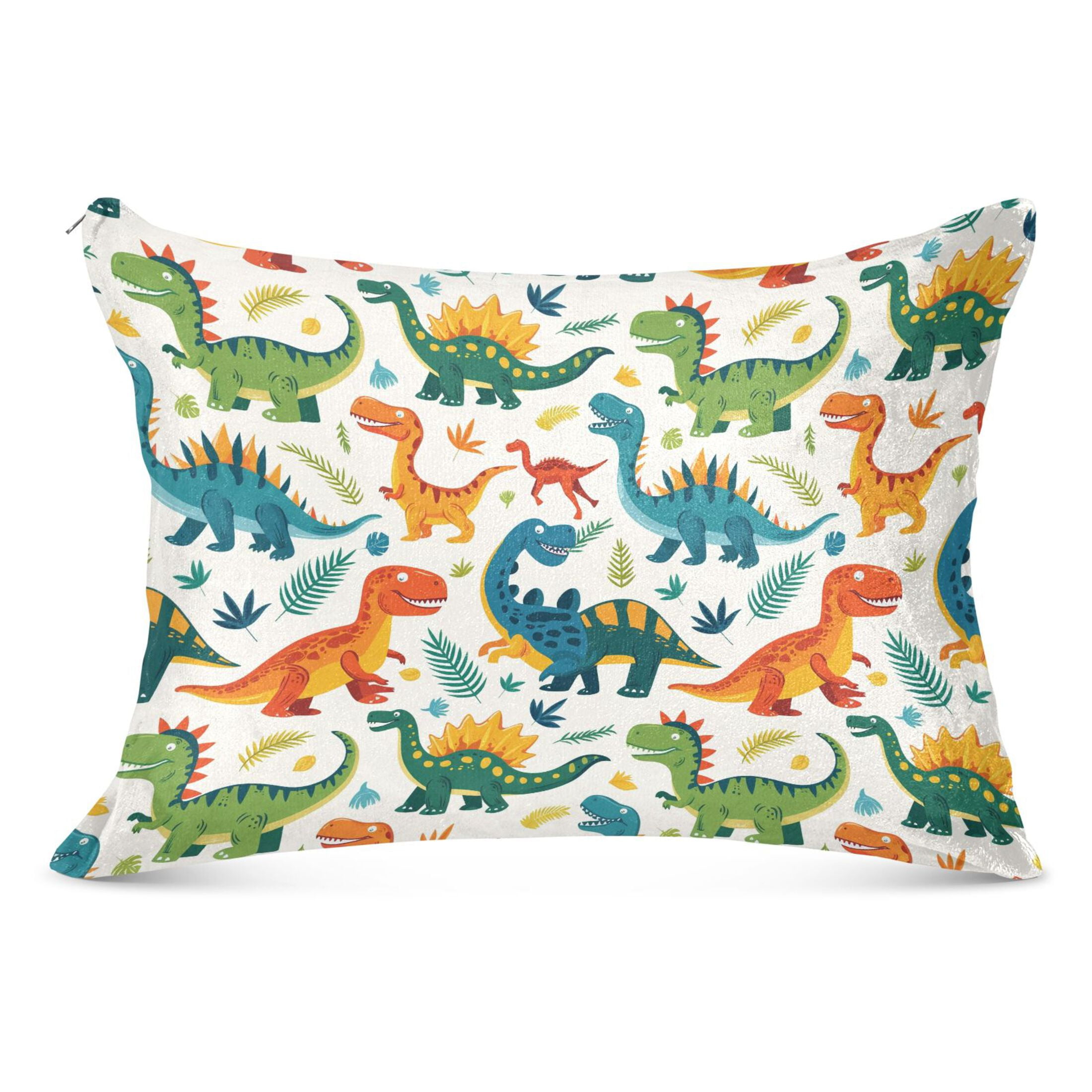 Cartoon Dinosaurs and Leaf Plush Pillow Cases Standard Size Ultra Soft ...