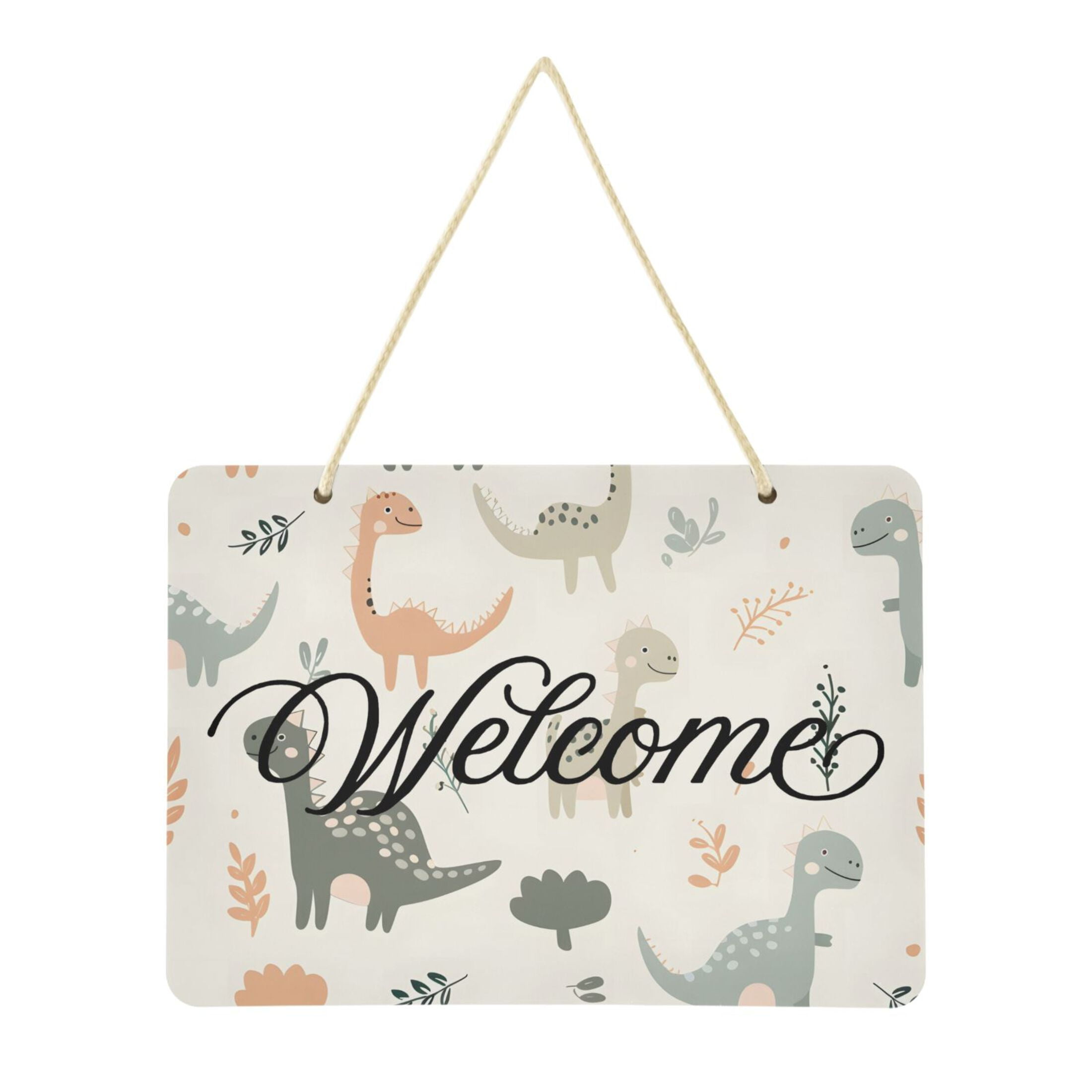 Cartoon Dinosaurs and Leaves Welcome Sign Front Door PVC 14x10 inch ...
