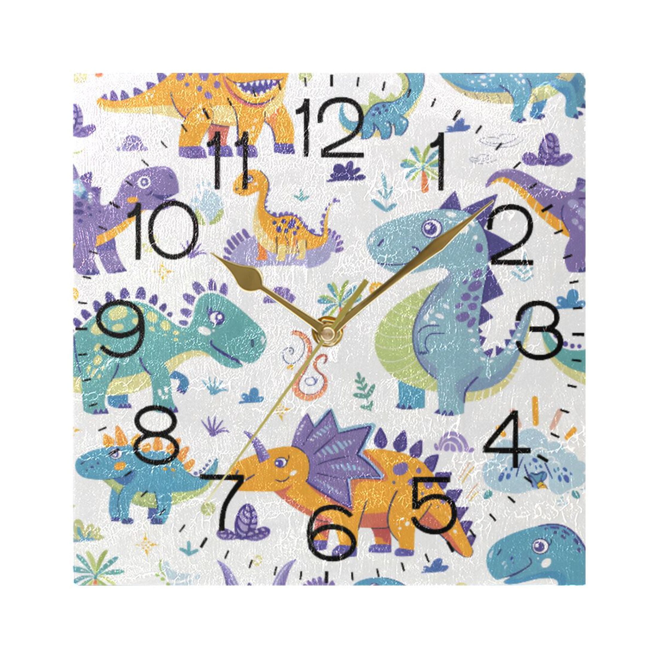 Cartoon Dinosaurs and Tree Wall Clock 7.78" Non-Ticking Silent Battery ...