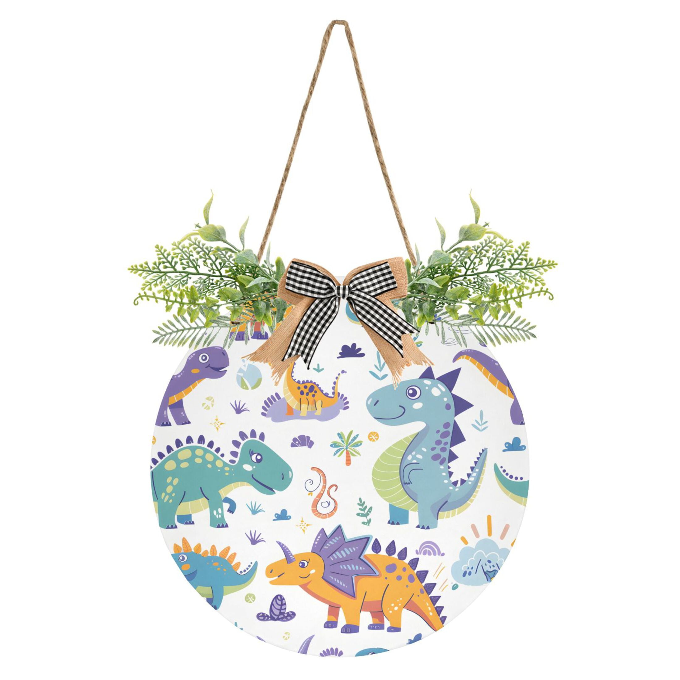 Cartoon Dinosaurs and Tree Welcome Front Door Sign Round 12 inch Porch ...