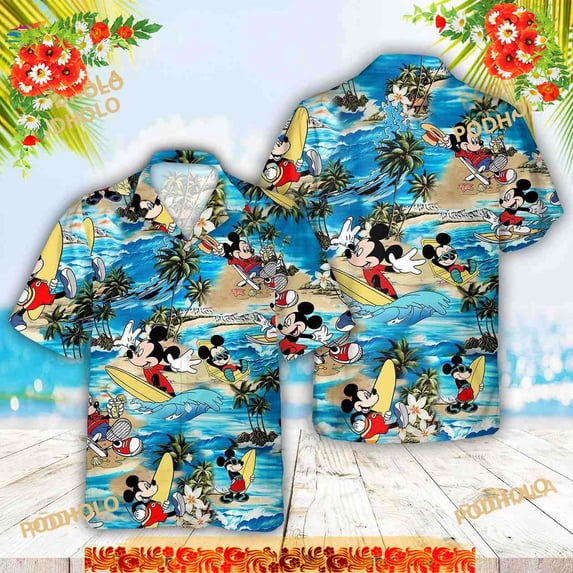 Cartoon Disneyy Mickey Surfing Hawaiian Shirt - Walmart.com