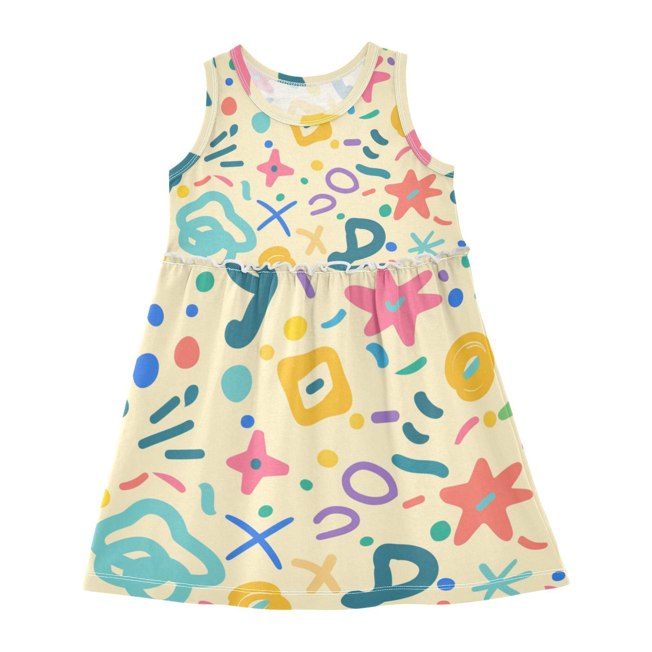 Cartoon Doddle Line Art Girls' Sleeveless Dress A-Line One-Piece Dress ...
