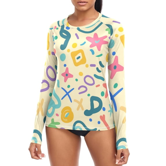 Cartoon Doddle Line Art Women's Rash Guard Shirts UPF 50+ Sun ...