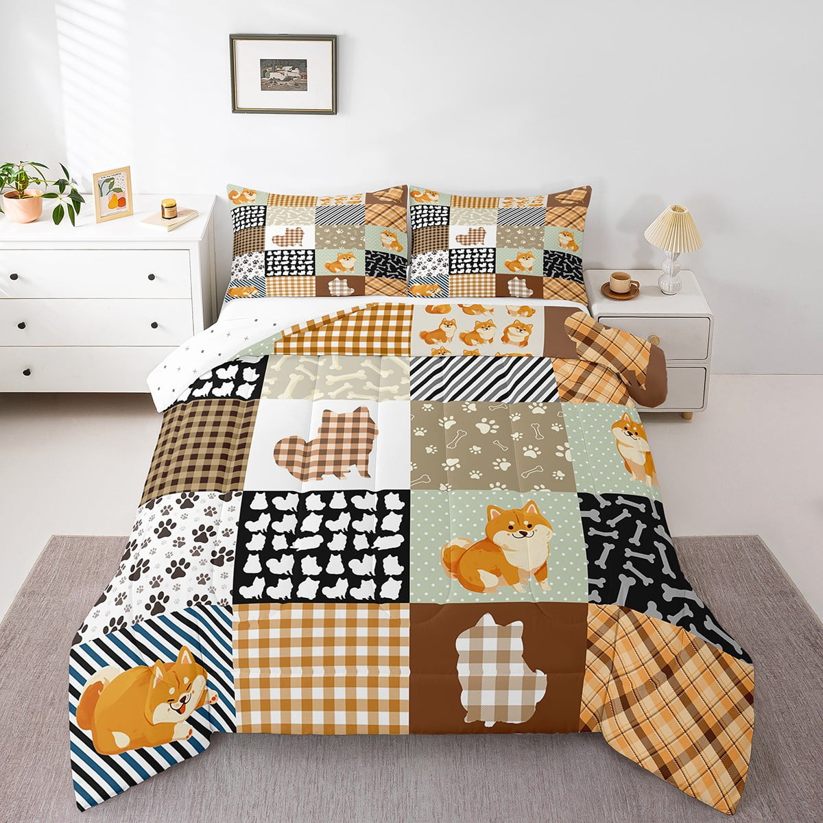 Cartoon Dog Bedding Queen,Shiba Inu Comforter Set Teens,Kawaii Puppy ...