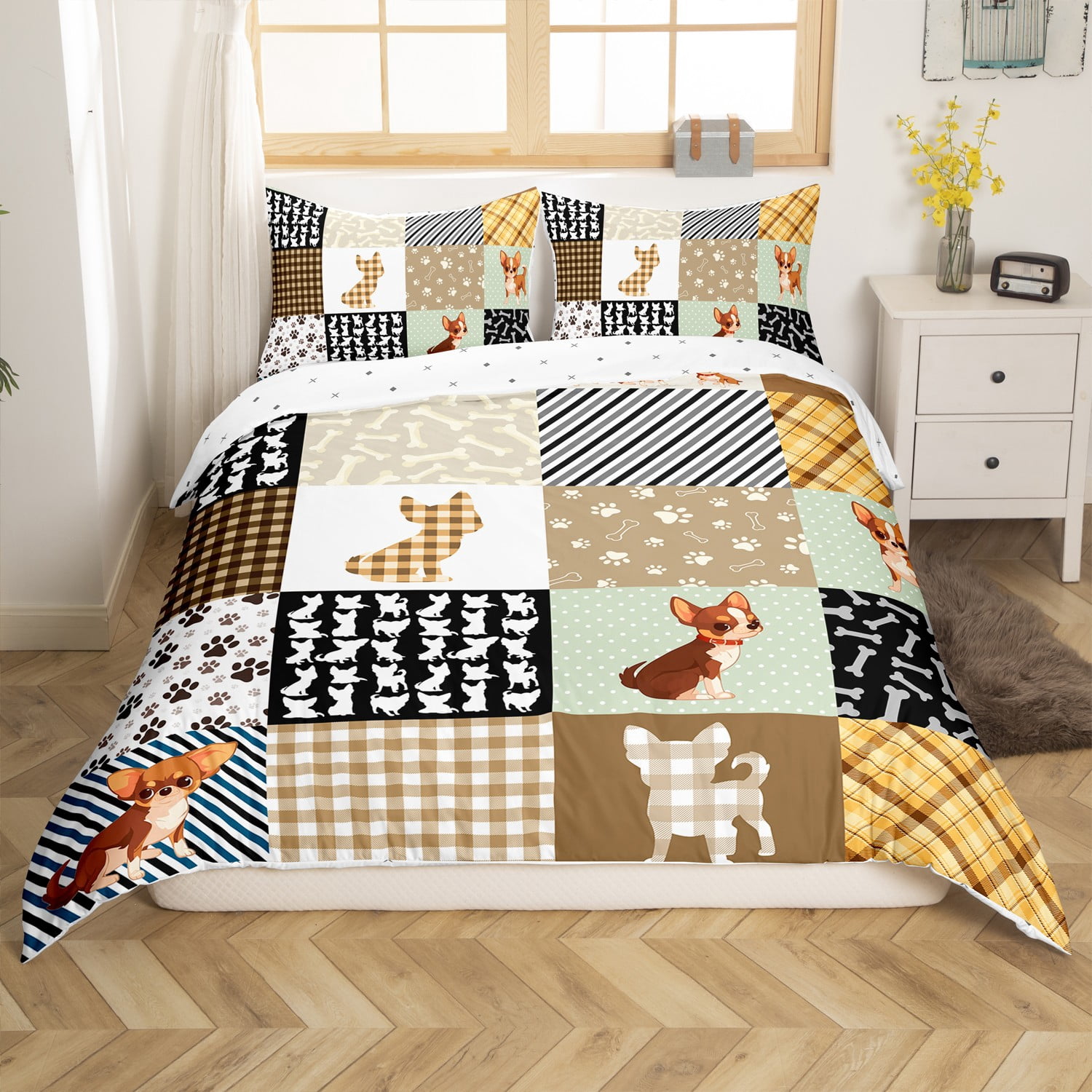 Cartoon Dog Bedspread Cover Twin,Rustic Farmhouse Style Comforter Cover ...