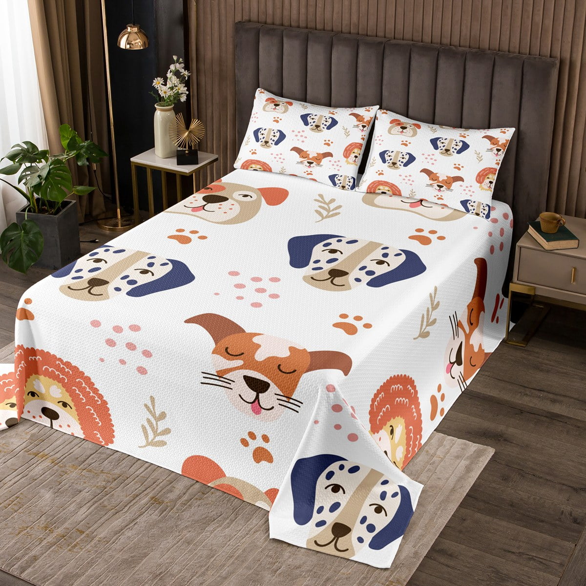 Cartoon Dog Bedspread Set Cute Pug Corgi Dalmatians Coverlet Set ...