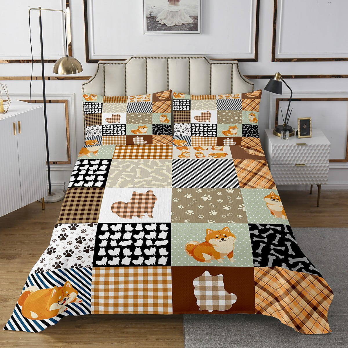 Cartoon Dog Bedspread Sets King Size,Shiba Inu Bedspread Set Teens ...