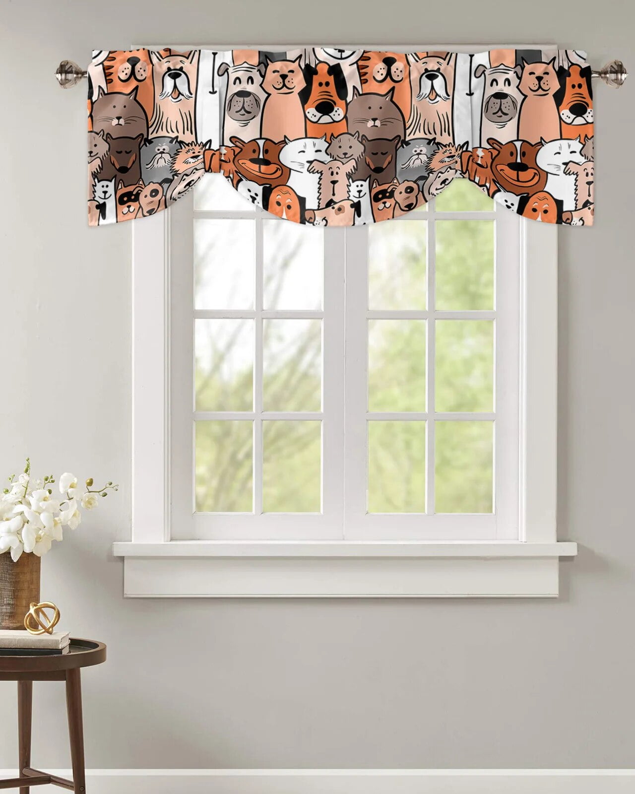 Cartoon Dog Cat Doodle Small Curtain Rod Pocket Short Curtains Home ...
