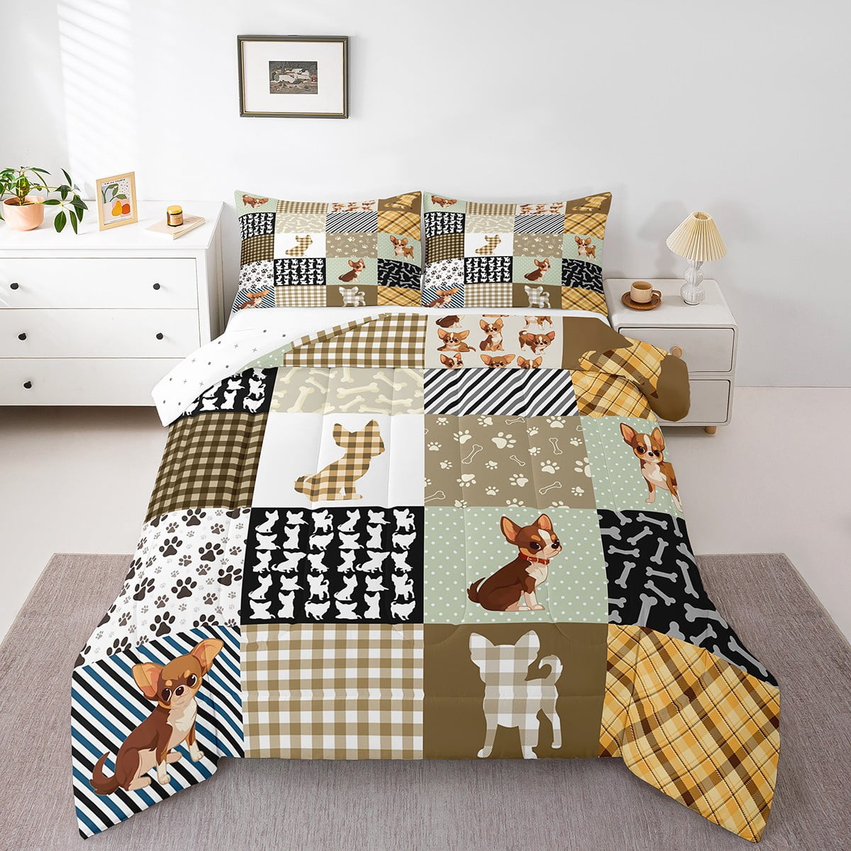Cartoon Dog Down Comforter Queen,Rustic Farmhouse Style Comforter Set ...