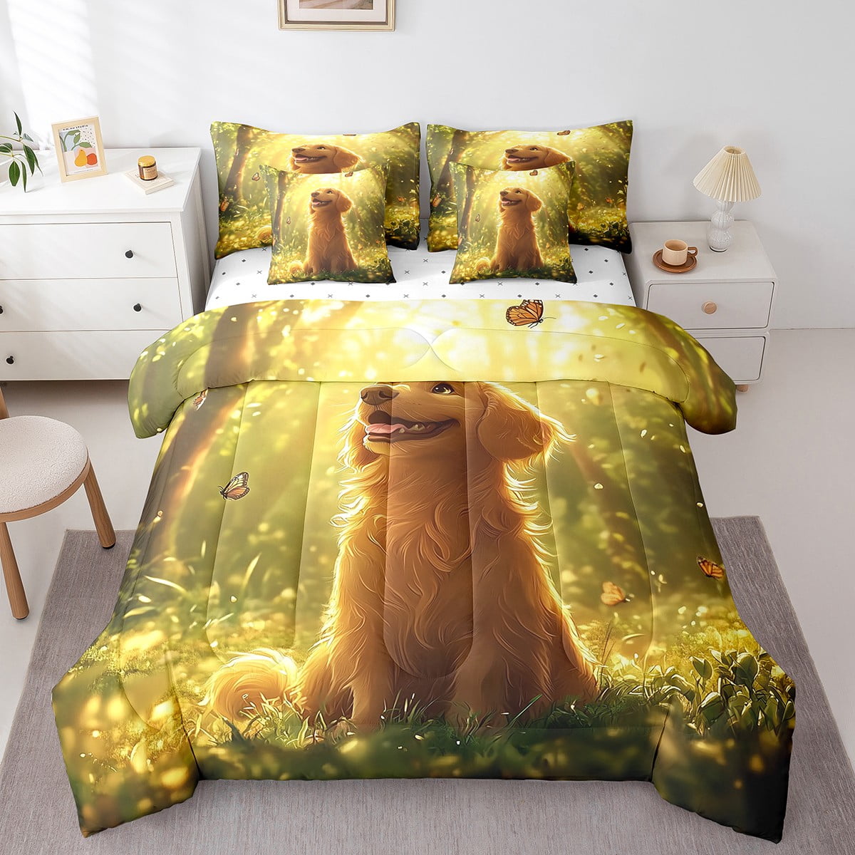 Cartoon Dog Comforter Set 7 Pieces,Natural Scene Bed Set,Cute Puppy ...