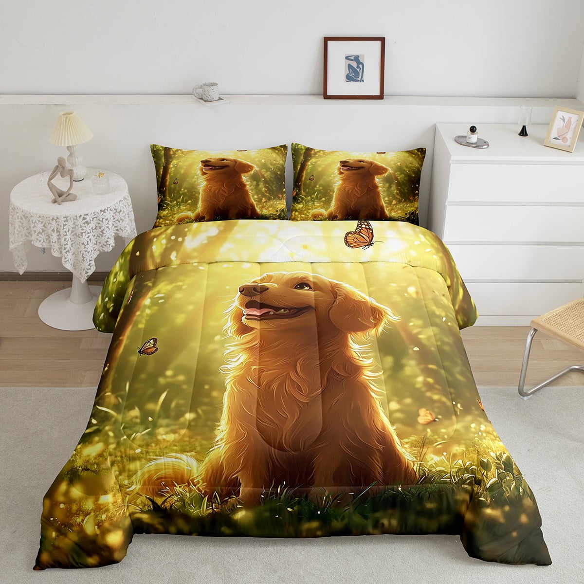 Cartoon Dog Comforter Set,Natural Scene Bedding Set Teens,Cute Puppy ...