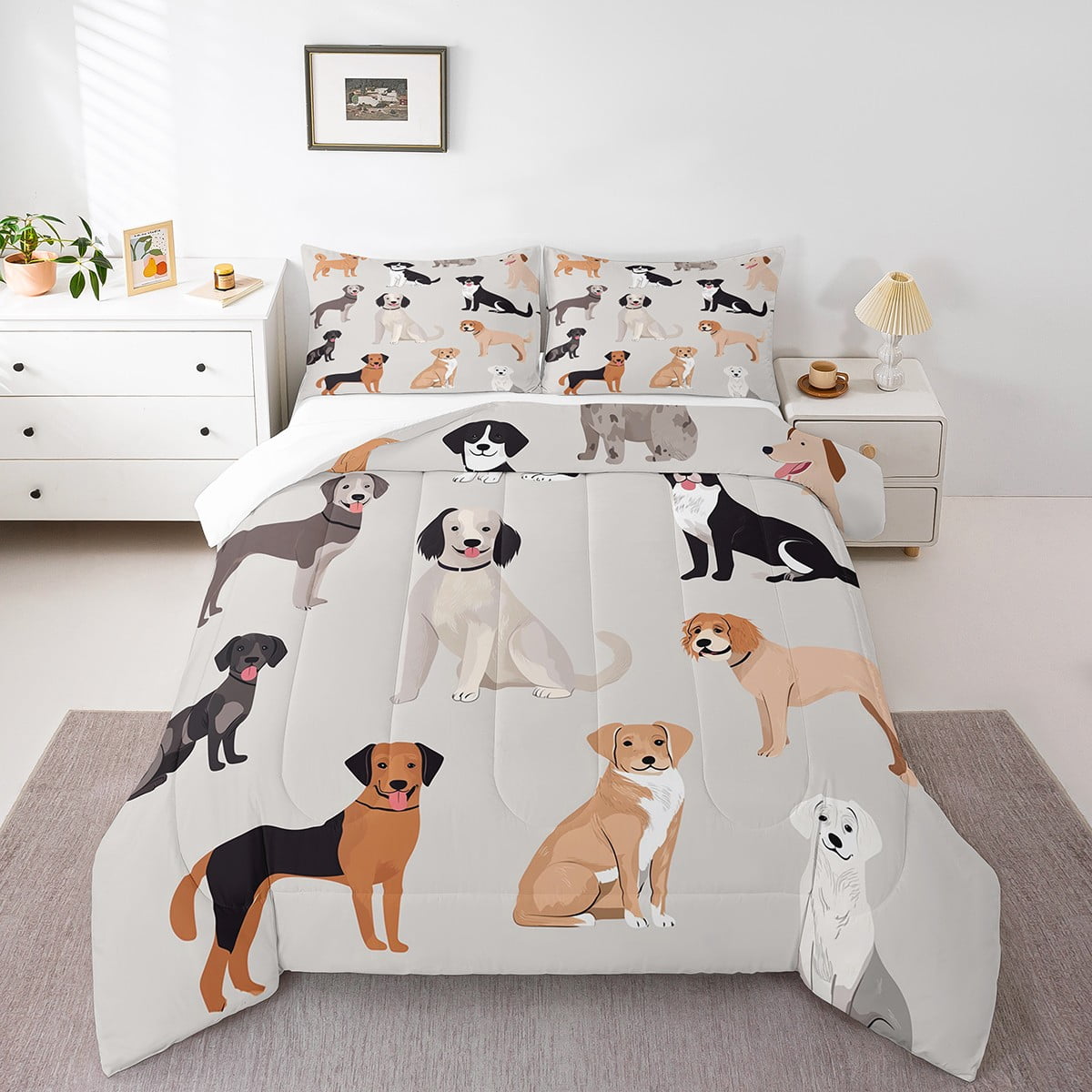Cartoon Dog Down Comforter Cute Puppy Dog Bedding Set Lovely Animal Dog ...
