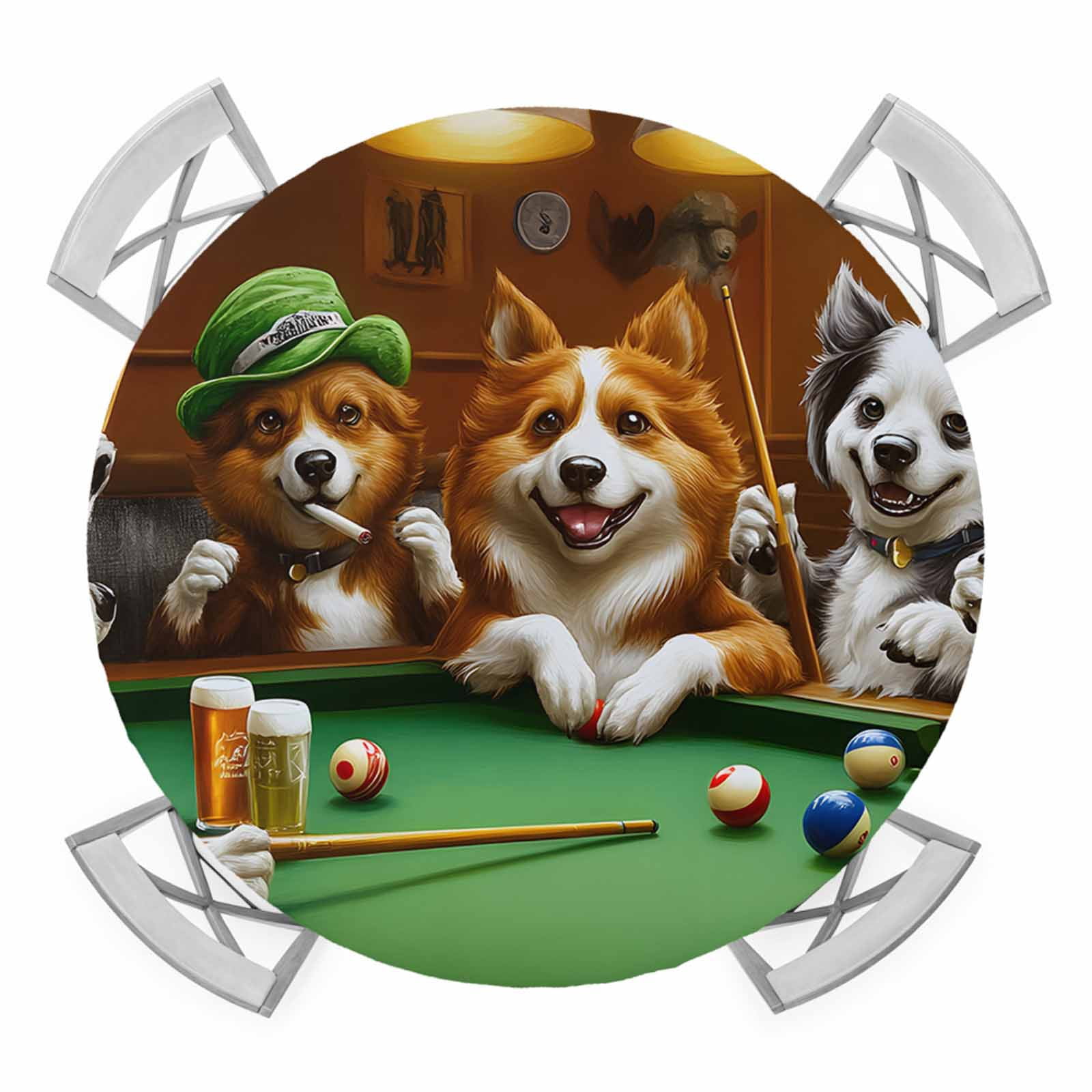 Cartoon Dog Elastic Fitted Round Table Cover Billiards Game Waterproof ...
