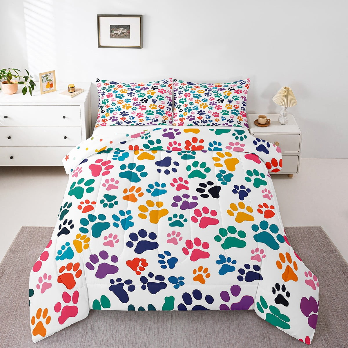 Cartoon Dog Footprint Bedding Set, Kawaii Cat Footprint Bed Set, Cute ...