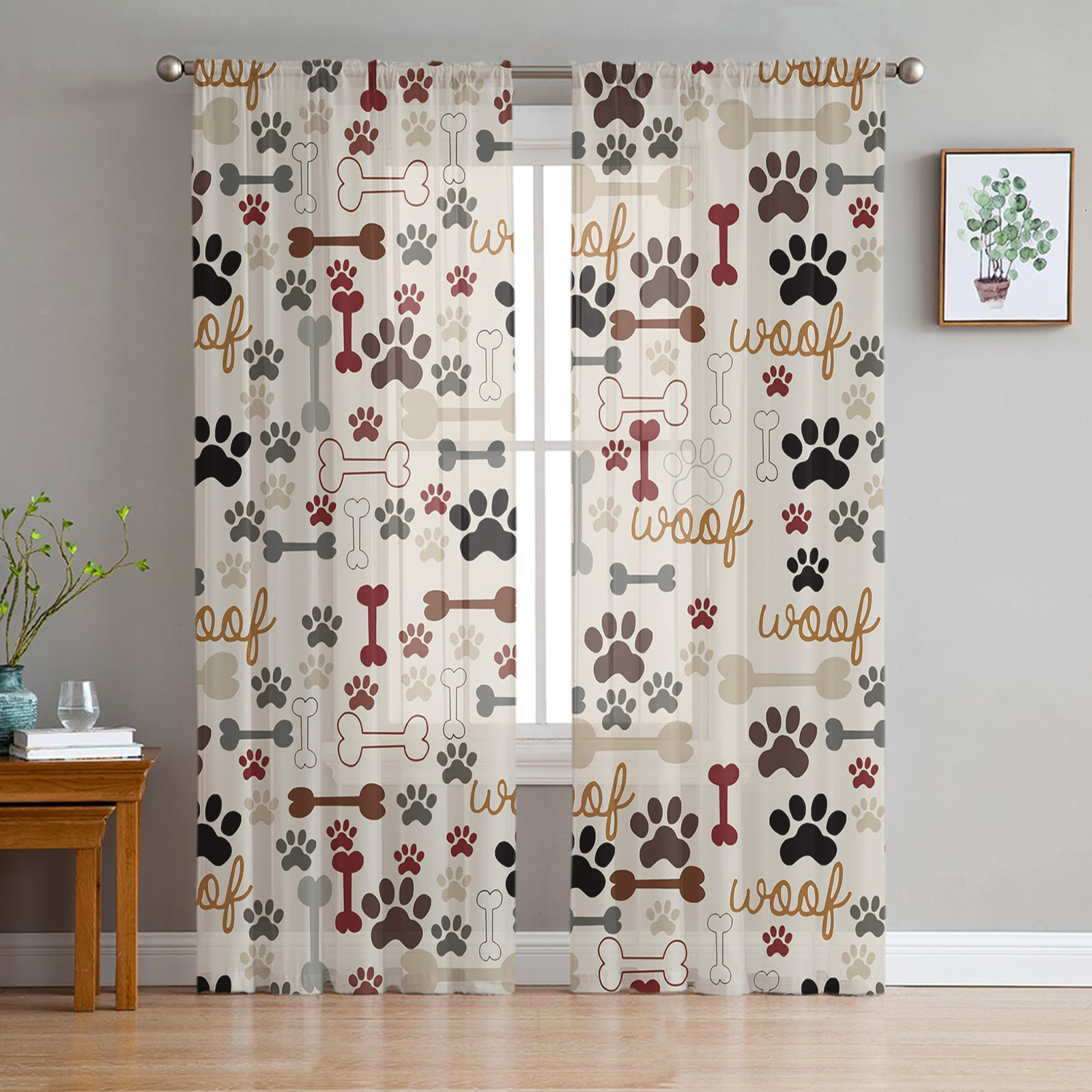 Cartoon Dog Footprints Bs Animals Sheer Curtains for Living Room ...