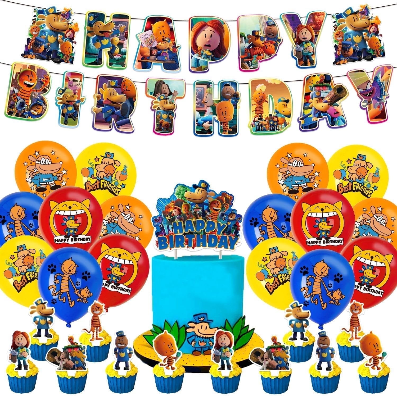 Cartoon Dog Man Birthday Party Decorations,Cartoon Party Supplies ...