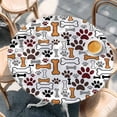 Cartoon Dog Paw Bone and Text Animals Art Round Fitted Tablecloth with ...